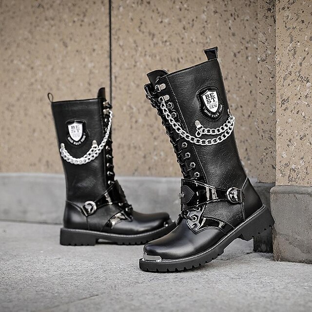 Men's Gothic Punk Motorcycle Boots with Chains and Metal Details ...