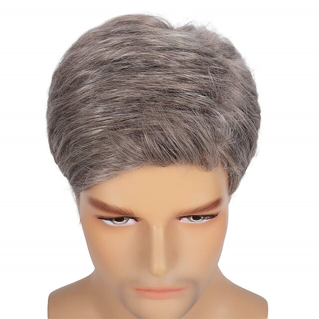 Mens Short Wig Grey Straight Natural Synthetic Cosplay Hair Wigs for ...