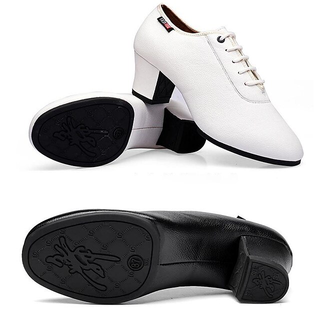 Women's Black Lace-Up Dance Shoes – PU Leather Latin Ballroom Practice ...