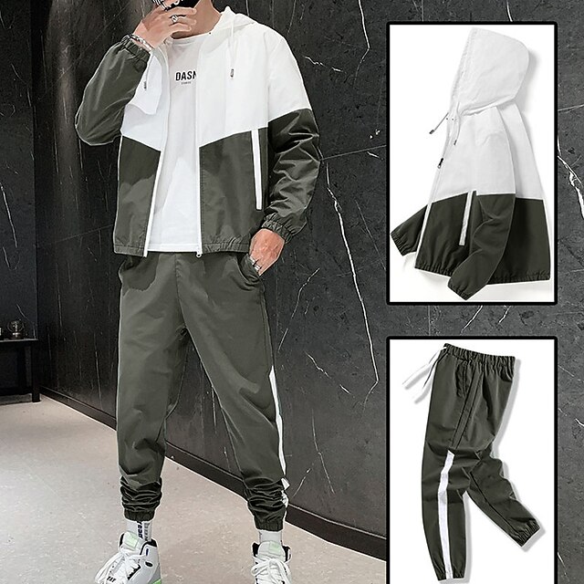 Men's Tracksuit Sweatsuit Jogging Suits Black Blue Green Hooded Color ...