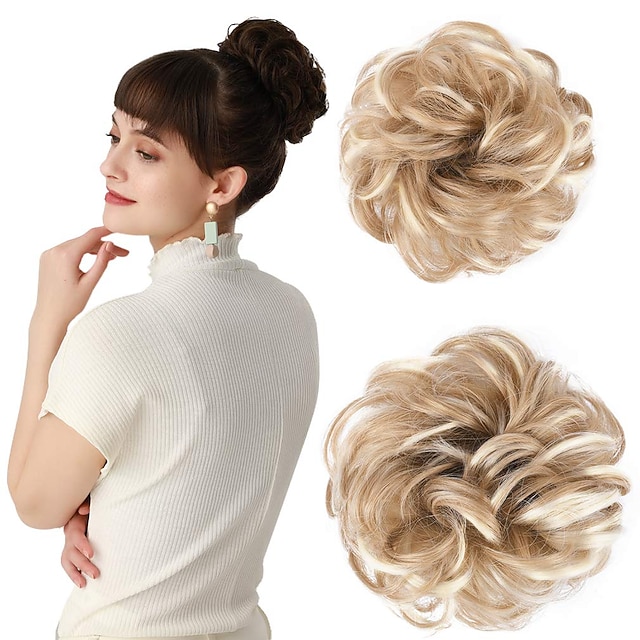 2PCS Updo Messy Hair Bun Curly Wavy Ponytail Extensions Hairpieces Hair ...