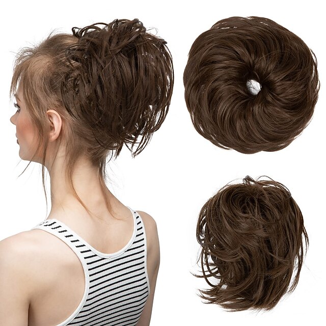 moño desordenado pieza de cabello recto falso moño scrunchies fibra ...