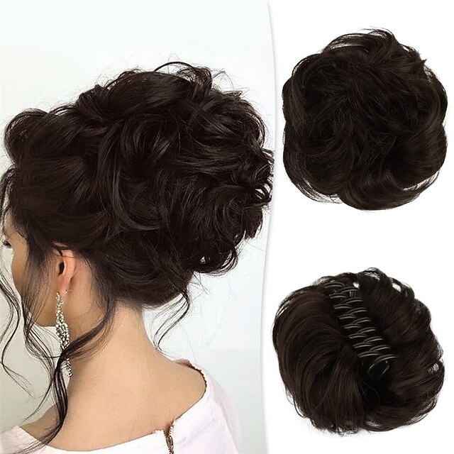 Claw Clip Hair Piece 100% Real Human Hair Buns Wavy Curly Chignon Hair ...