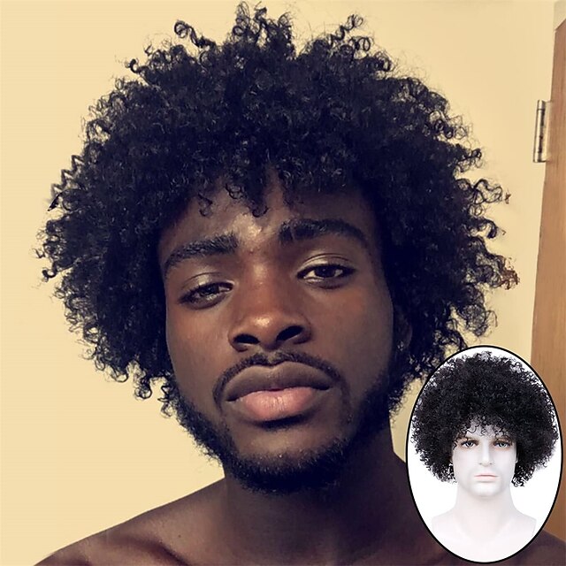 Afro Wig Men for Black Men Human Hair Afro Black Hair Wig 70's 80's ...