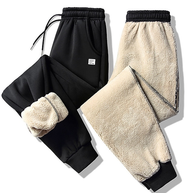 Men's Sherpa Fleece Pants Sweatpants Joggers Winter Pants Pocket Drawstring Elastic Waist Plain ...
