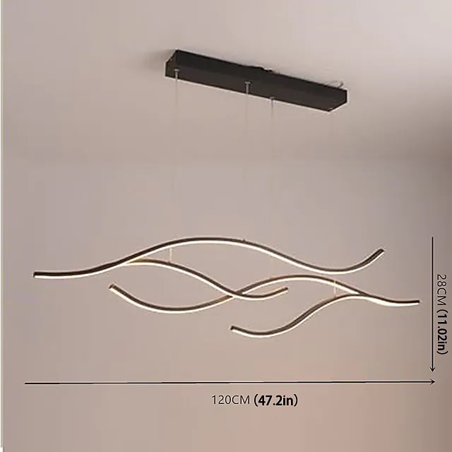 100/120 cm LED Pendant Light Wave Design Line Design Black Gold Metal ...