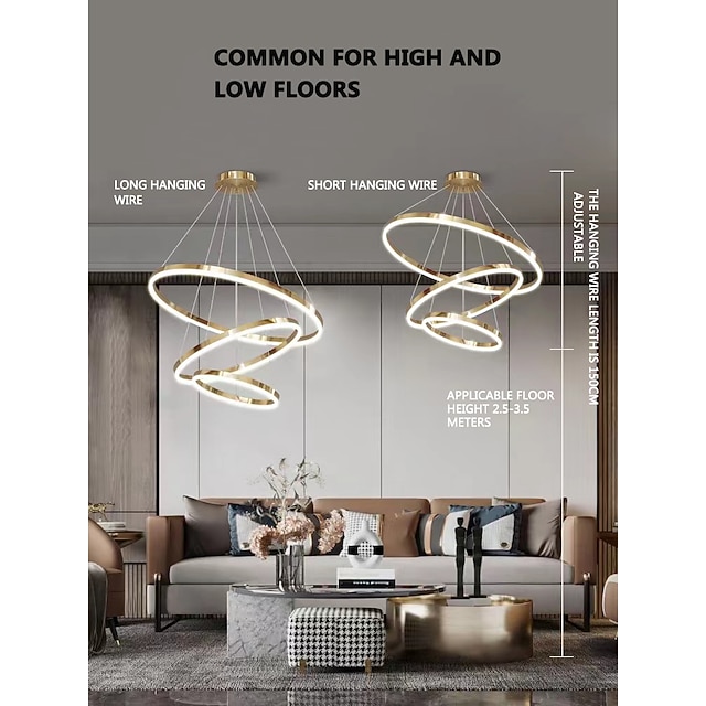 LED Pendant Light Ring Circle Design 3 Rings 40/60/80cm Adjustable ...