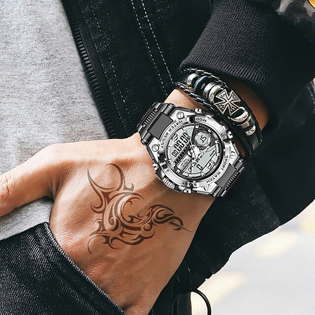 LIGE Män Digital Klocka Kronograf Militär Sport Vattentålig Dubbelskärm ...