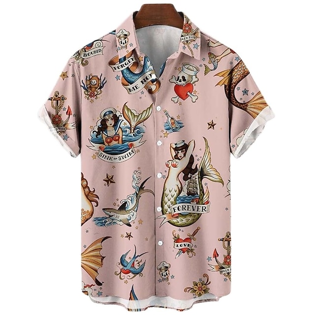 Men's Mermaid Shirt Summer Hawaiian Shirt Aloha Shirt Short Sleeves ...
