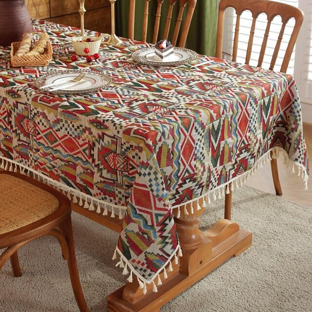 Farmhouse Tablecloth Boho Cotton Linen Table Cloth Bohemian Table Decor ...