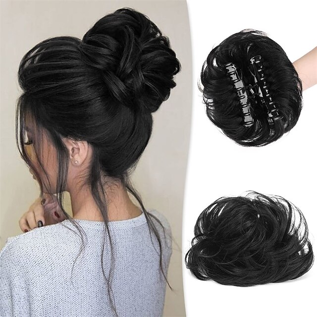 Claw Clip Hair Piece 100% Real Human Hair Buns Wavy Curly Chignon Hair ...