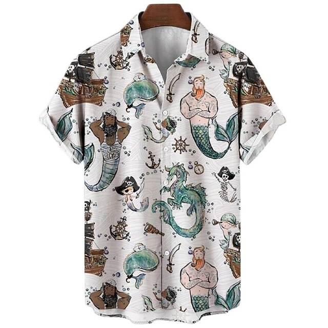 Men's Mermaid Shirt Summer Hawaiian Shirt Aloha Shirt Short Sleeves ...
