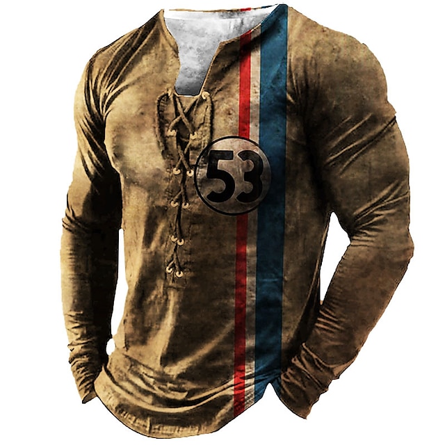 Men's T shirt Tee Tee Henley Graphic Templar Cross Black Light Brown ...