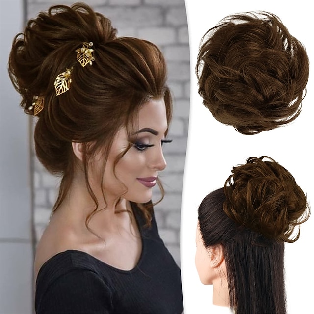 Claw Clip Hair Piece 100% Real Human Hair Buns Wavy Curly Chignon Hair ...