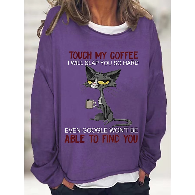 Womens Oversized Sweatshirt Pullover Cotton Blend Graphic Cat Casual