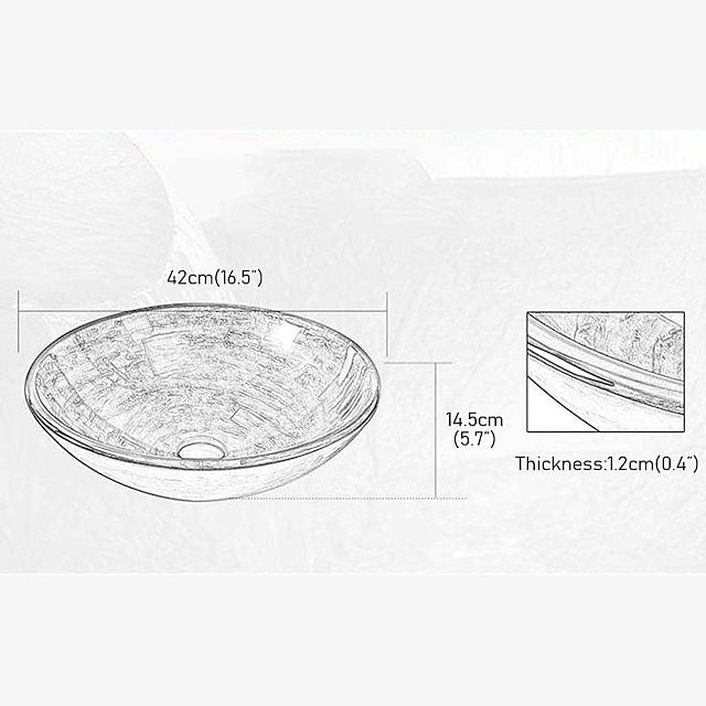 Round Artistic Vanity Basin Sink Bathroom Vessel Tempered Glass Bowl 16 ...