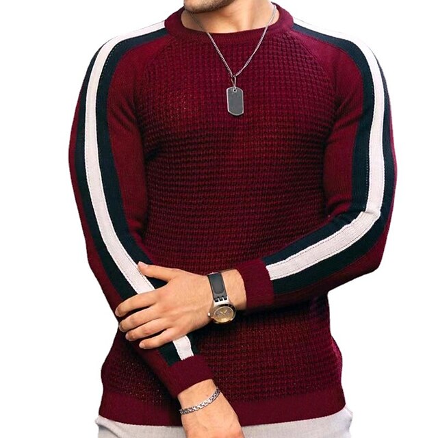 Men's Sweater Cropped Sweater Pullover Sweater Jumper Waffle Knit ...