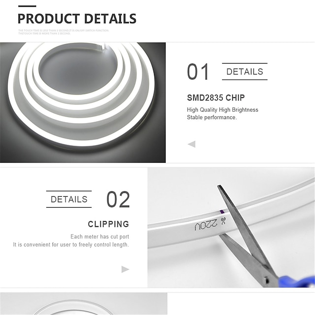 Waterproof LED Neon Tube 30M 25M 20M 15M 10M 5M 3M 2M 1M AC 220V-240V ...