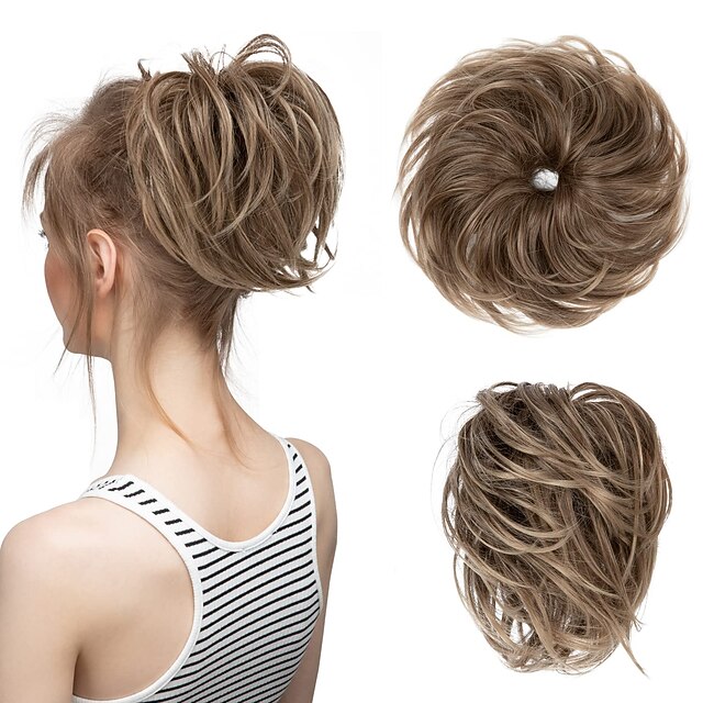 moño desordenado pieza de cabello recto falso moño scrunchies fibra ...