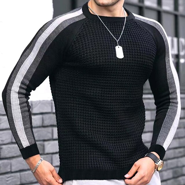 Men's Sweater Cropped Sweater Pullover Sweater Jumper Waffle Knit ...