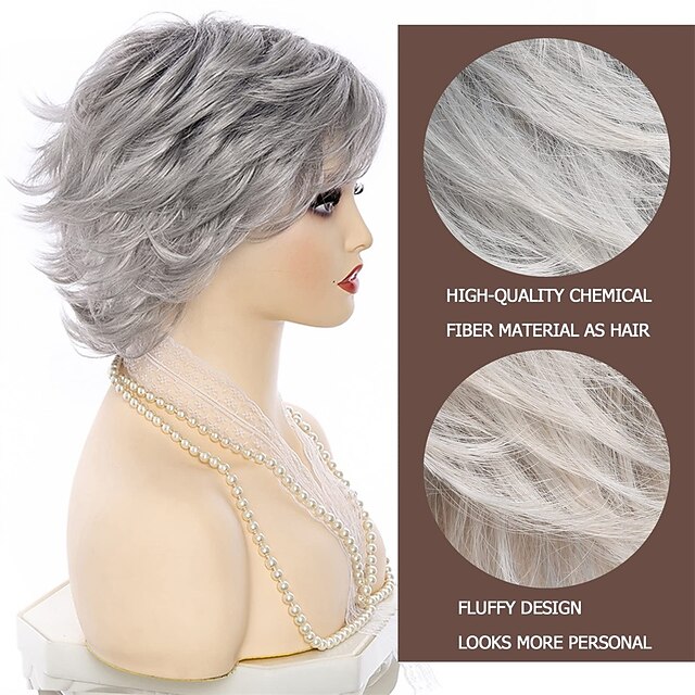 Gray Ombre Wig Pixie Cut Wig With Bangs For White Womenlight Gray Ombre