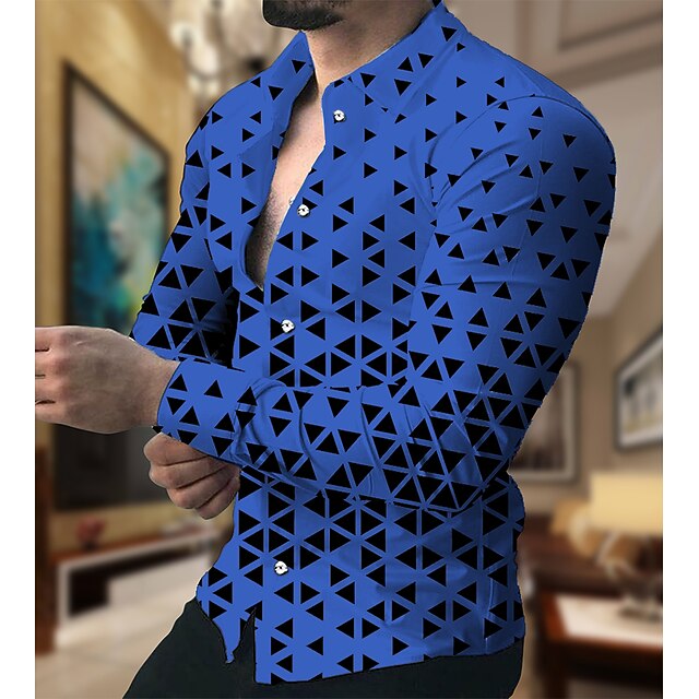 Men's Geometric Pattern Geometry Shirt Button Up Shirt Long Sleeve ...