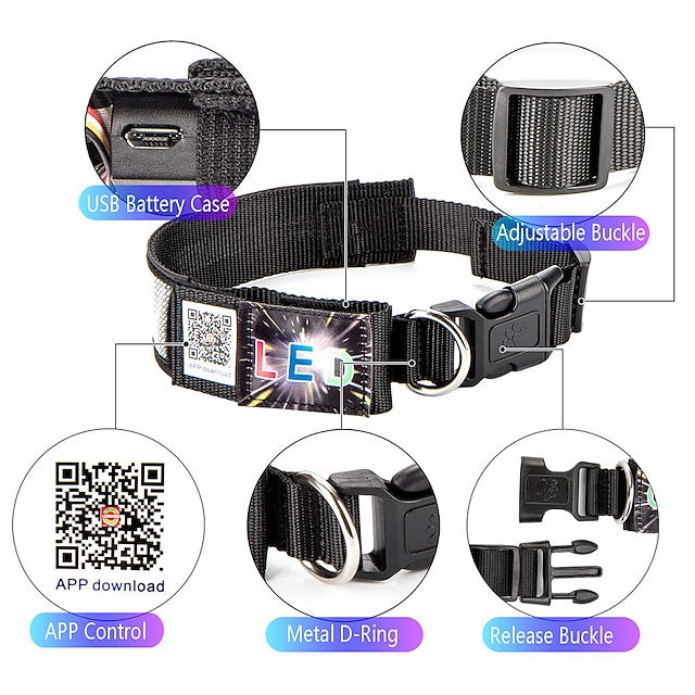 2023 New Bluetooth Programmable LED Pet Dog Cat Collar Flashing ...