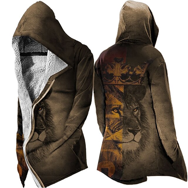 Men's Lion Cross Winter Coat Fleece Jacket Coat Warm Comfortable ...