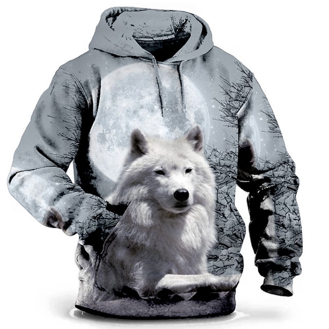 Men's Wolf 3D Print Graphic Prints Hoodie Pullover Hoodie Sweatshirt ...