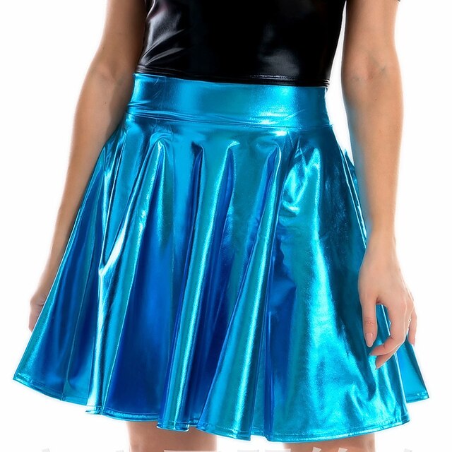 Metallic 1980s Shiny Latex Patent PU Leather Flare Skirt Women's ...