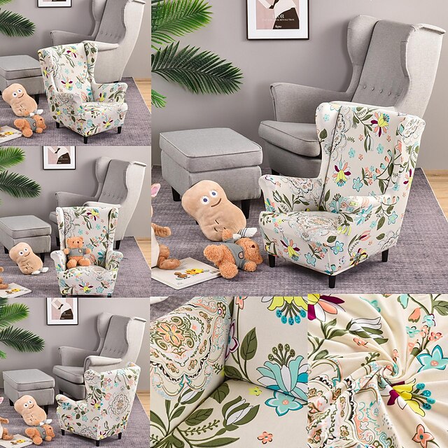 Stretch Wingback Chair Cover Floral Printed Wing Chair Slipcovers for ...