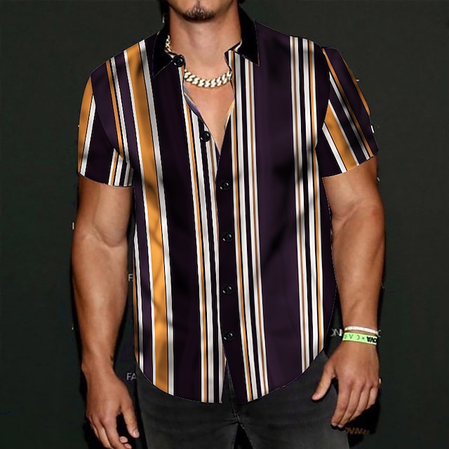 Men's Striped Geometric Pattern Shirt Short Sleeve Fashion Designer ...
