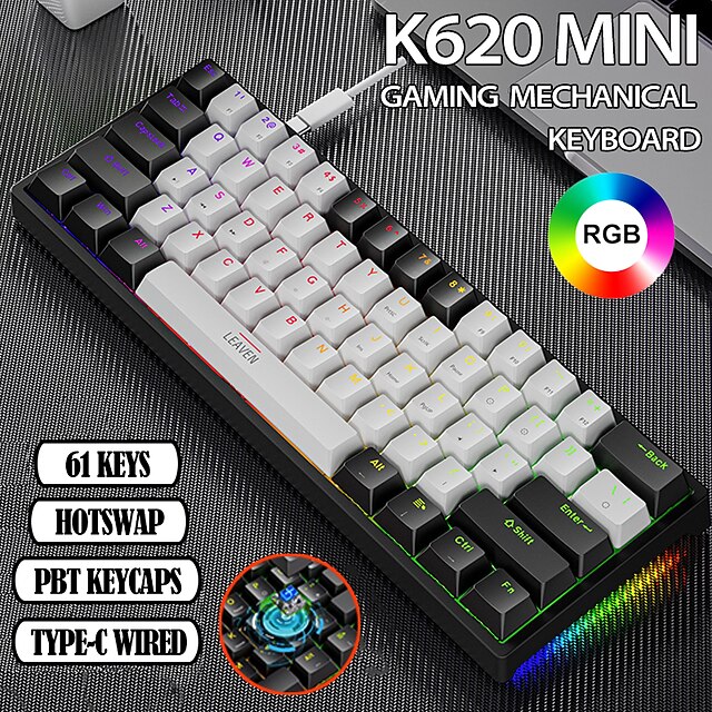 K620 Mini Gaming Mechanical Keyboard green Axis Red Axis 61 Keys RGB ...