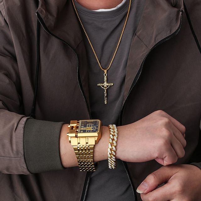 oulm golden menn kvarts klokkesett business herre armbåndsur gavesett ...