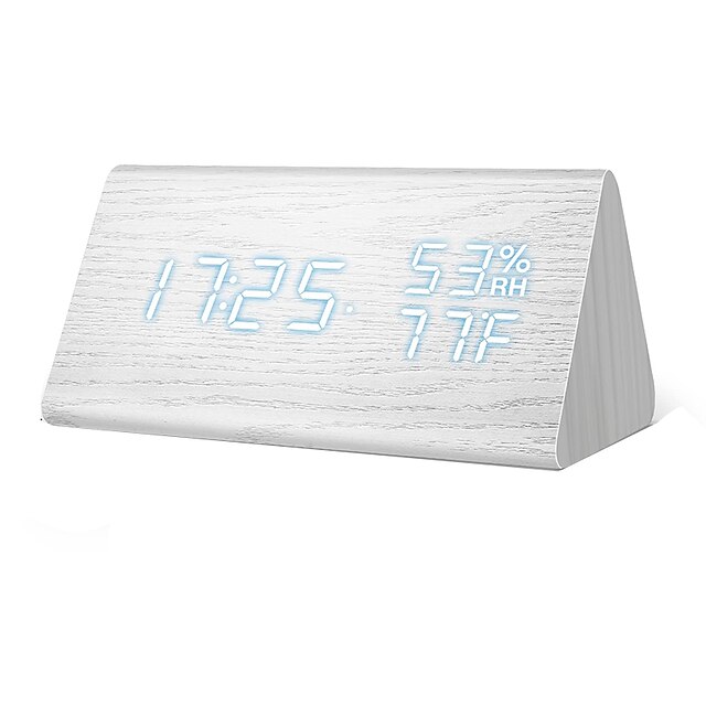 Wooden Digital Alarm Clock with Wooden Electronic LED Time Display 3 ...