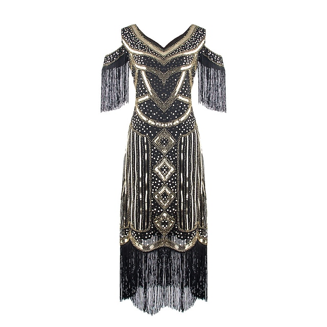 Retro Vintage Roaring 20s 1920s Knee Length Flapper Dress Dress Outfits ...