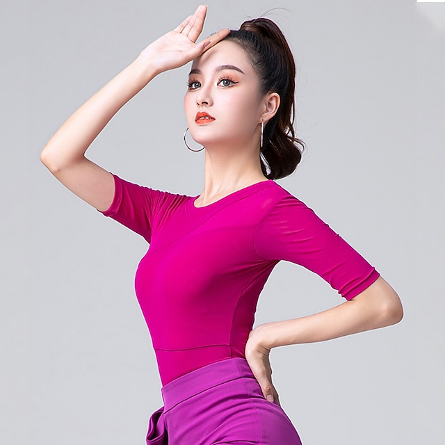 Latin Dance Activewear Leotard / Onesie Ruching Pure Color Splicing ...