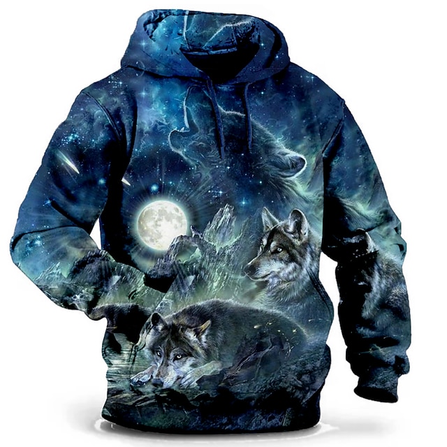 Men's Wolf 3D Print Hoodie Pullover Hoodie Sweatshirt Hoodies Fashion ...
