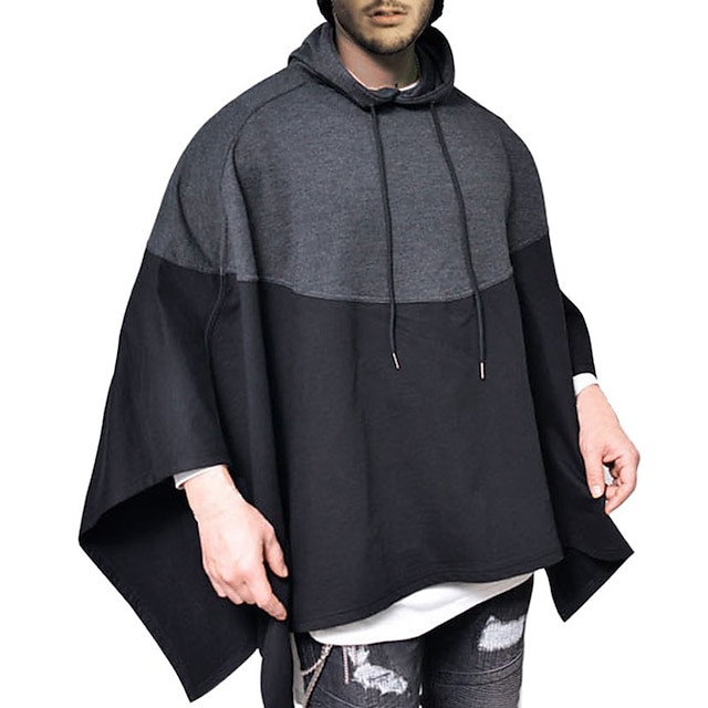 Men's Poncho Shirts Hooded Spring & Summer Color Block Fashion ...