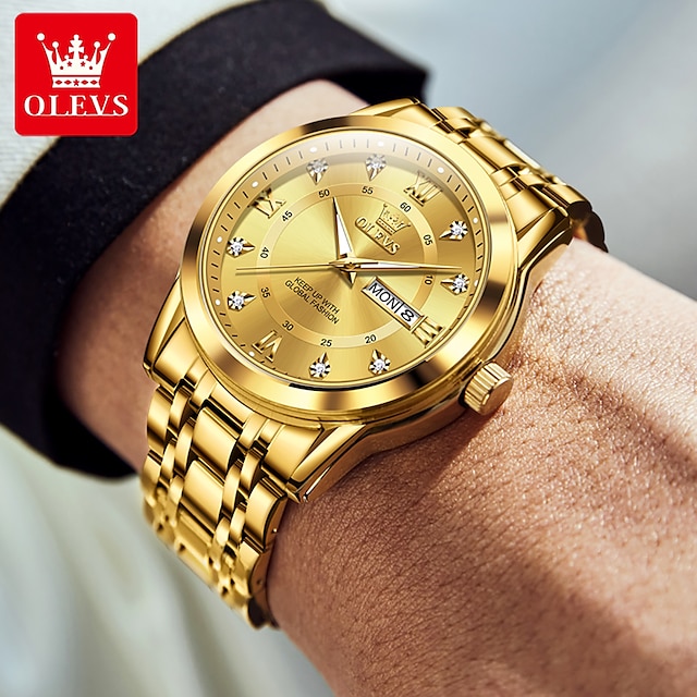 OLEVS Quartz Watch for Men Luxury Diamonds Gold Watch Waterproof ...
