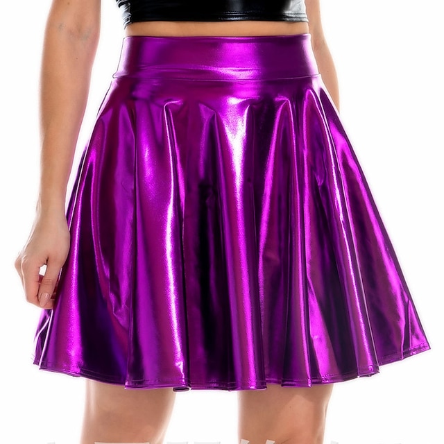 Metallic 1980s Shiny Latex Patent PU Leather Flare Skirt Women's ...