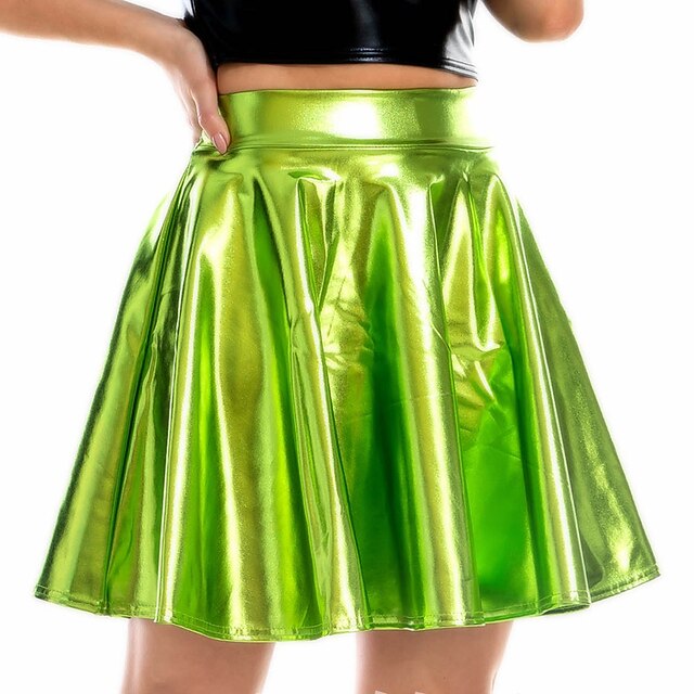 Metallic 1980s Shiny Latex Patent PU Leather Flare Skirt Women's ...