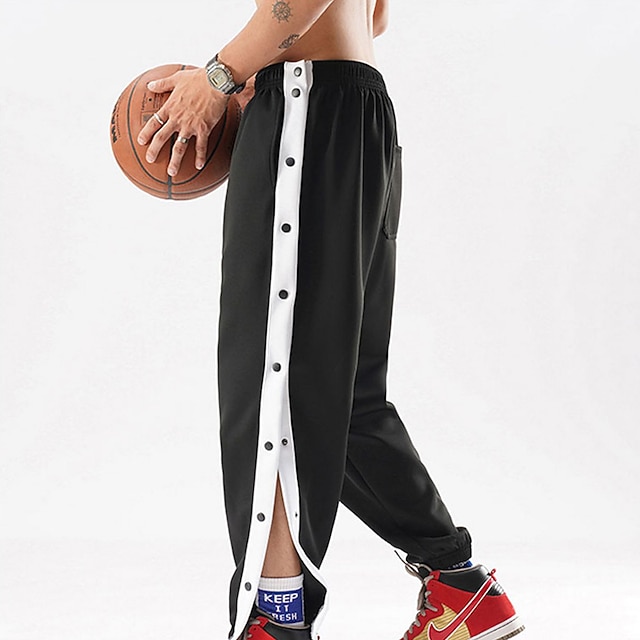Men's Tear Away Basketball Pants Sweatpants High Split Snap Button ...