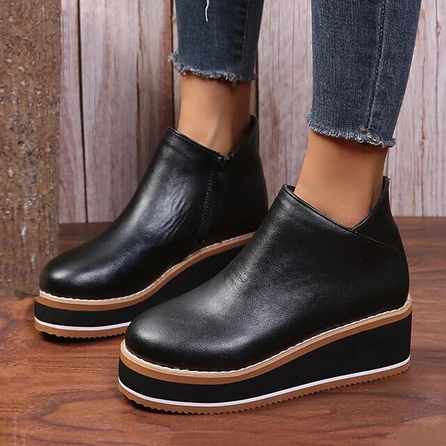 Chic Women's Black Platform Wedge Ankle Boots - Casual and Trendy ...
