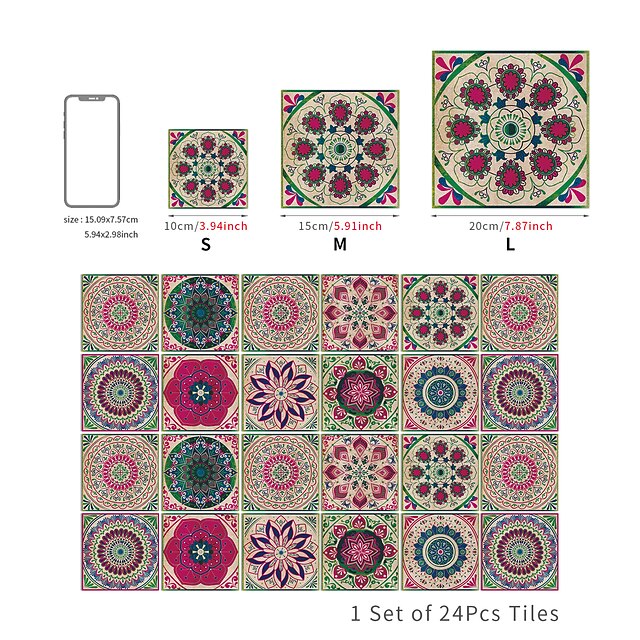 24PCS/48PCS Tile Stickers Creative Kitchen Bathroom Living Room Self ...