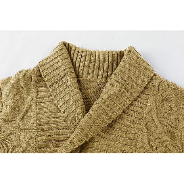 Men's Sweater Cardigan Cropped Sweater Cable Knit Knitted Solid Color ...