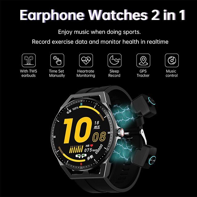 2 in1 Smart Watch TWS Earbuds inside Smartwatch HIFI Stereo Wireless ...