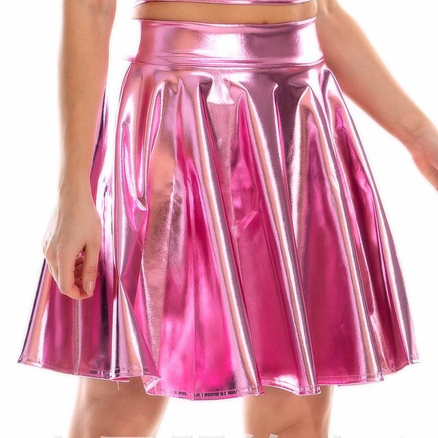 Metallic 1980s Shiny Latex Patent PU Leather Flare Skirt Women's ...