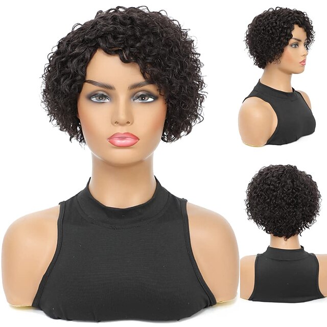 Curly Wig Blonde Human Hair Wigs 8 inch Short Bob Pixie Cut Brazilian ...