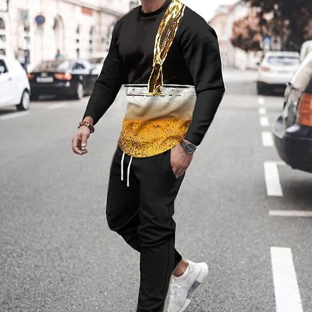 Men's Graphic Beer 2pcs 3D Sweatshirt Sets Tracksuit Long Sleeve Long ...